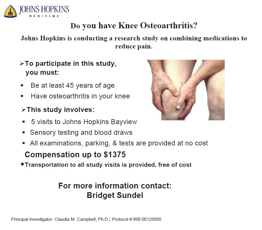 Knee Osteoarthritis - Baltimore MD (Clinical Trial # 38755)