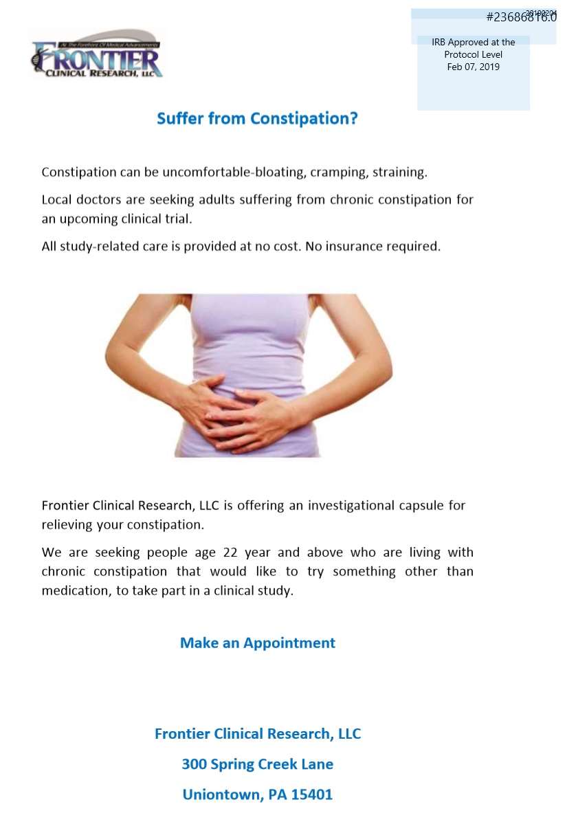 Chronic Constipation - Uniontown PA (Clinical Trial # 42873)